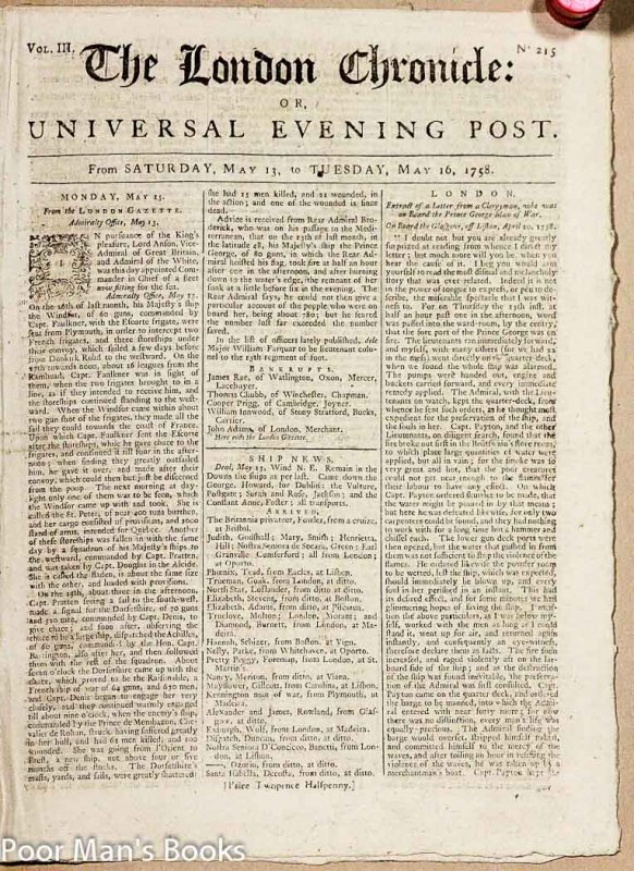 AN EIGHTEENTH CENTURY NEWSPAPER - THE LONDON CHRONICLE [1758]