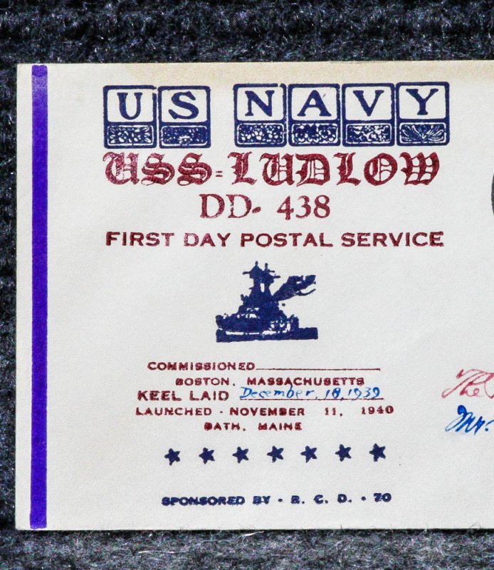 USS LUDLOW NAVAL CACHET ADDRESSED TO FRANKLIN D. ROOSEVELT FROM HIS ...