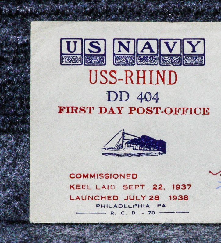 USS RHIND NAVAL CACHET ADDRESSED TO FRANKLIN D ROOSEVELT FROM HIS STAMP ...