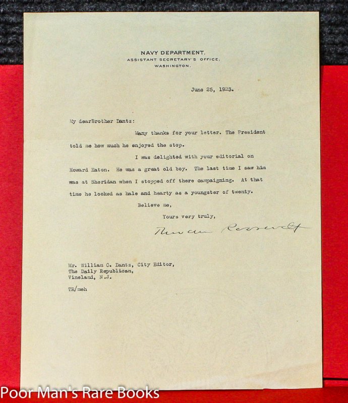 ROOSEVELT, THEODORE [III]. TYPED LETTER SIGNED. ROOSEVELT, EDITH KERMIT ...