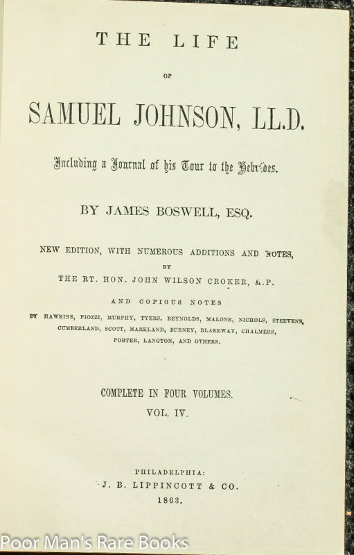 The Life Of Samuel Johnson [vols 2, 3 And 4] Fine Binding