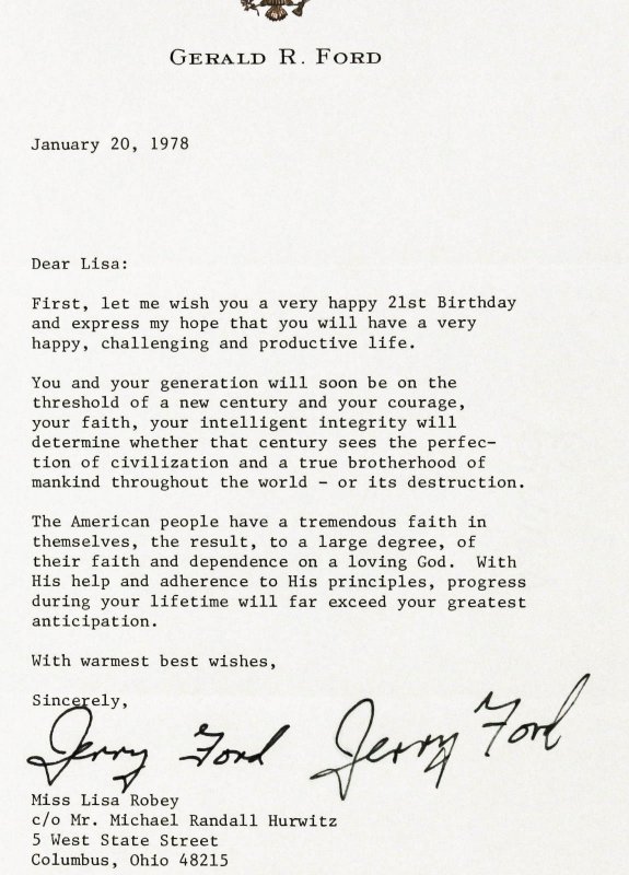 President Ford Typed Letter Signed With Both Autopen And Genuine Signature